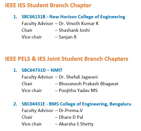 Student Branch Chapters – IEEE IES Bangalore Chapter