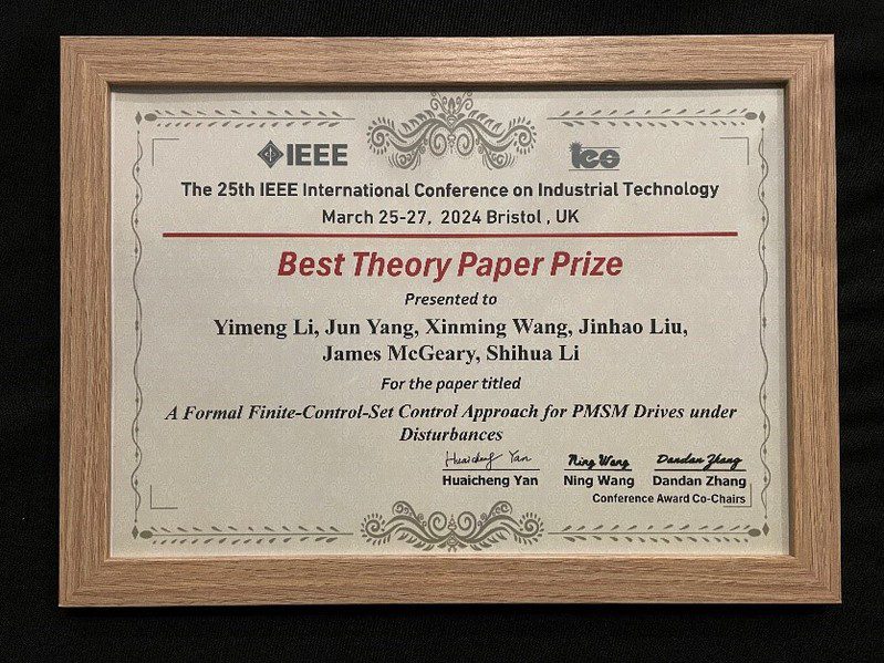 Prof. Shihua Li′s team won the Best theoretical paper award of IEEE International Conference on ...